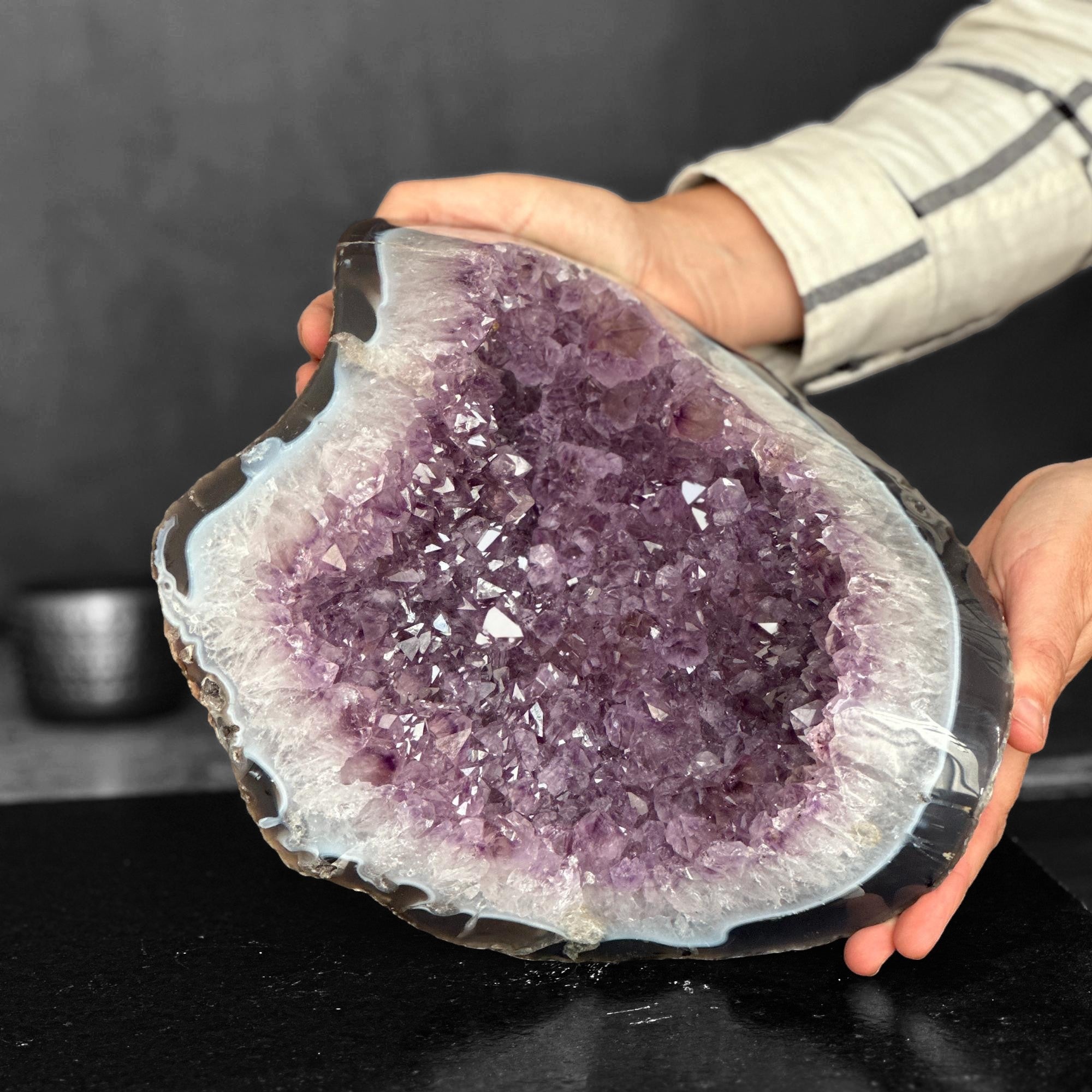 Extra Large Amethyst Geode Cave, Oval shaped Full polished stone, Stun ...