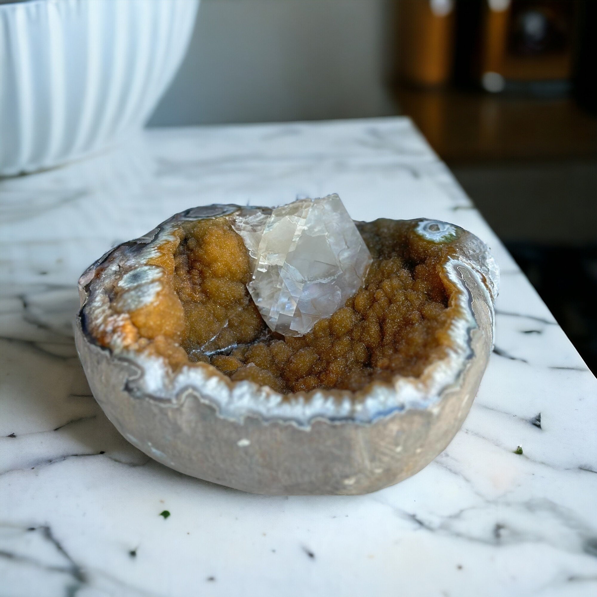 Rare find, Natural quartz microcrystal Centerpiece, Unique geode bowl ...